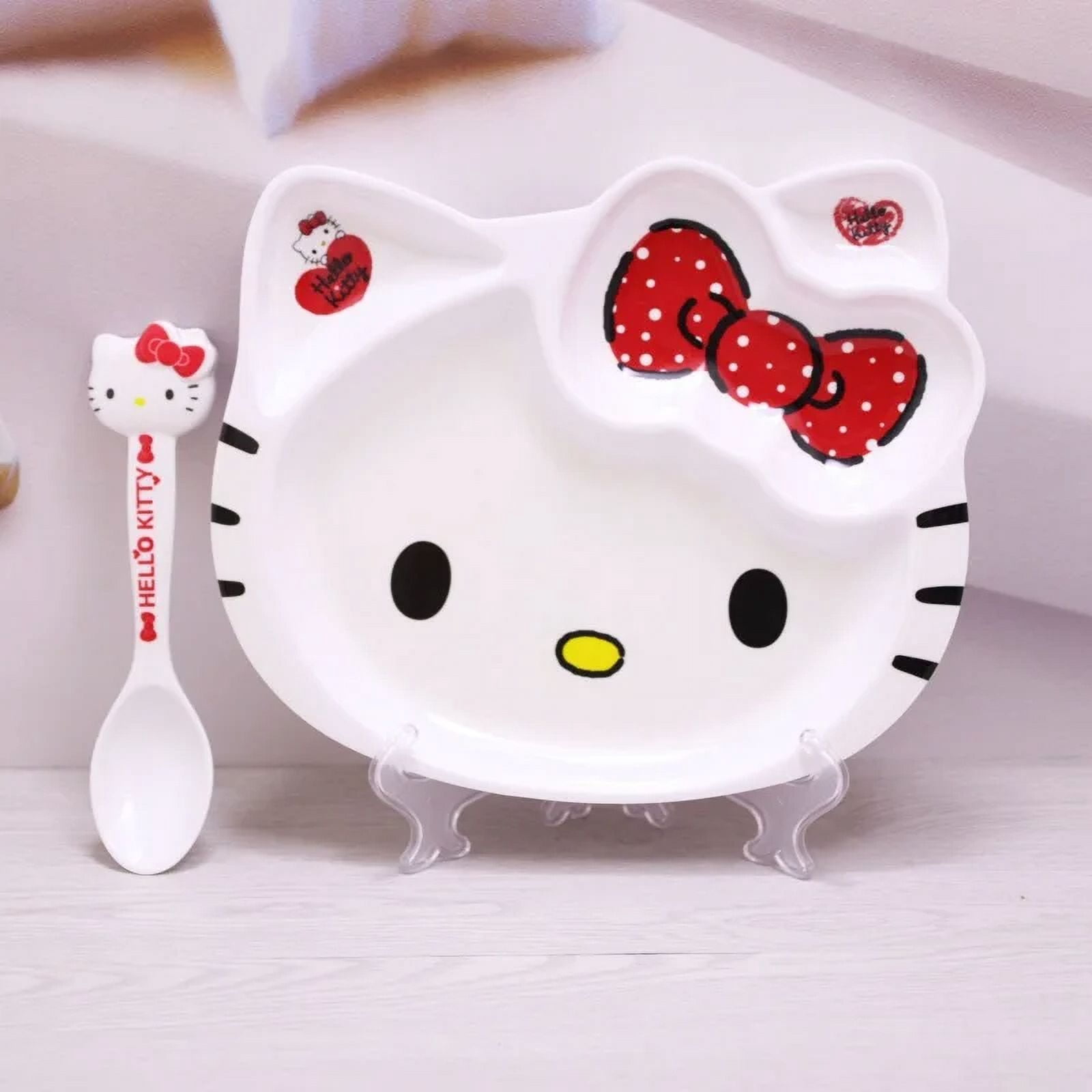 Sanrio Kawaii Hello Kitty Cat Face Plate Child Cutlery Set Bowl ...