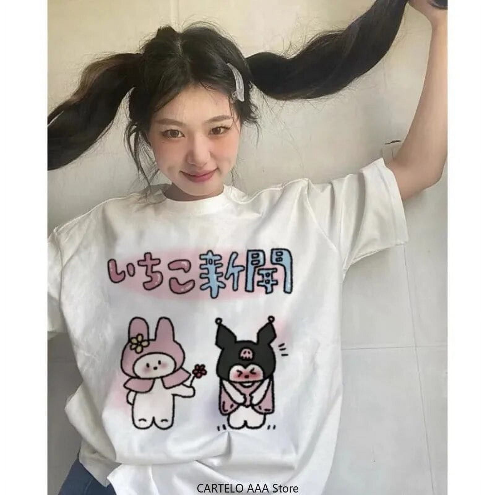 Sanrio Kawaii Hello Kitty Clothes Y2k Kuromi Print Short Sleeve T-shirt Cute Student Couple ...