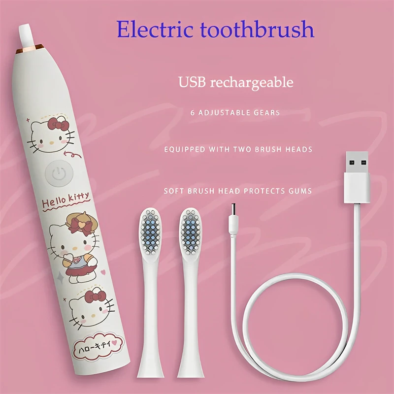 Sanrio Kawaii Hello Kitty Electric Toothbrush Cartoon Automatic Waterproof Toothbrush High-value ...