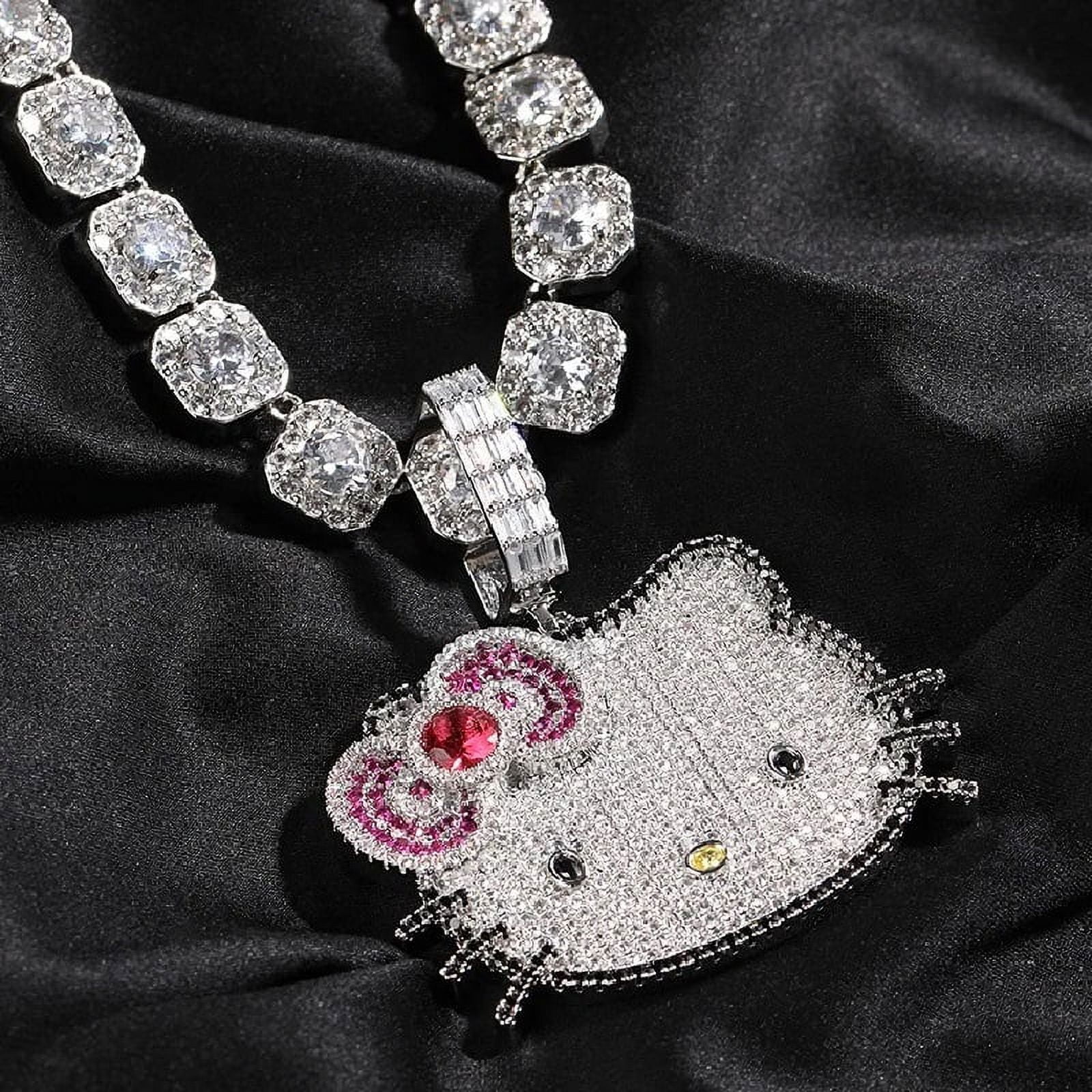 Sanrio Kawaii Hello Kitty Hip Hop Necklace Anime Pendant Ins Fashion ...