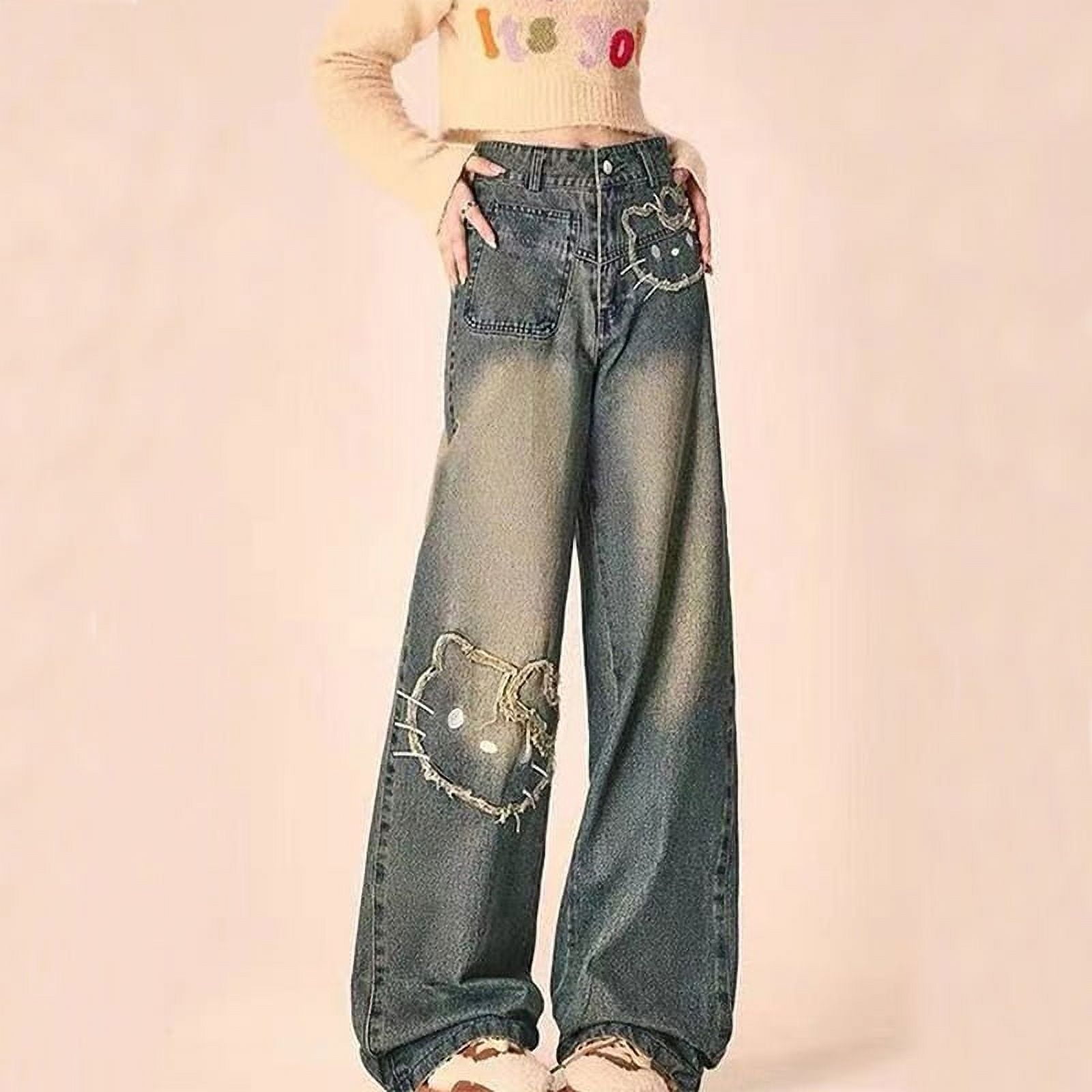 Sanrio Kawaii Hello Kitty Jeans Pants Anime Cartoon Cute Girls New ...