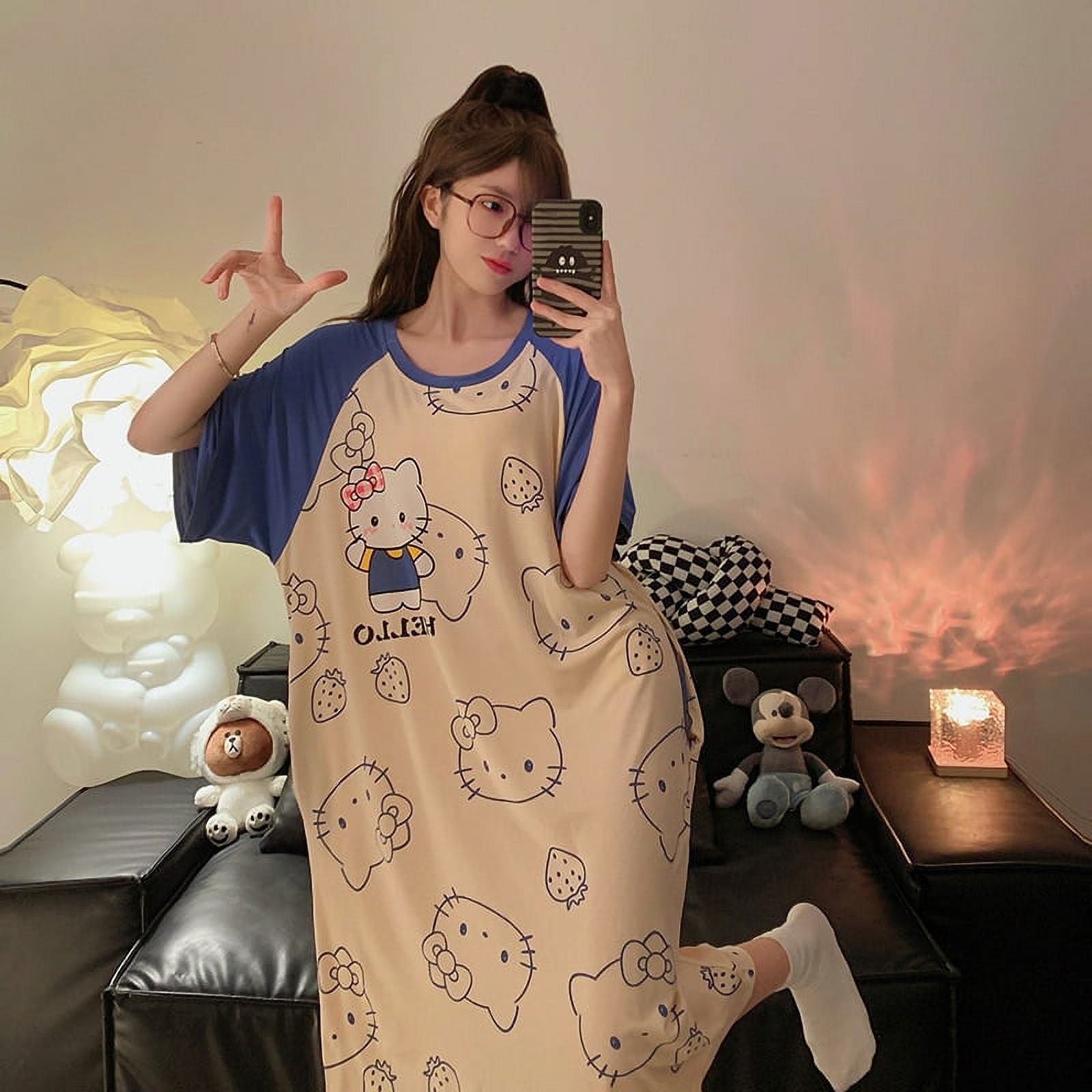 Sanrio Kawaii Hello Kitty Kuromi My Melody Light Nightdress for Home ...