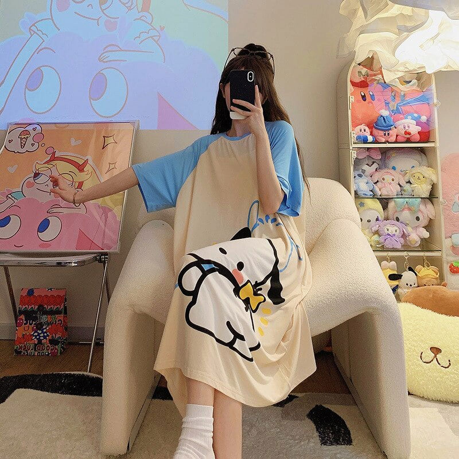 Sanrio Kawaii Hello Kitty Kuromi My Melody Light Nightdress for Home ...
