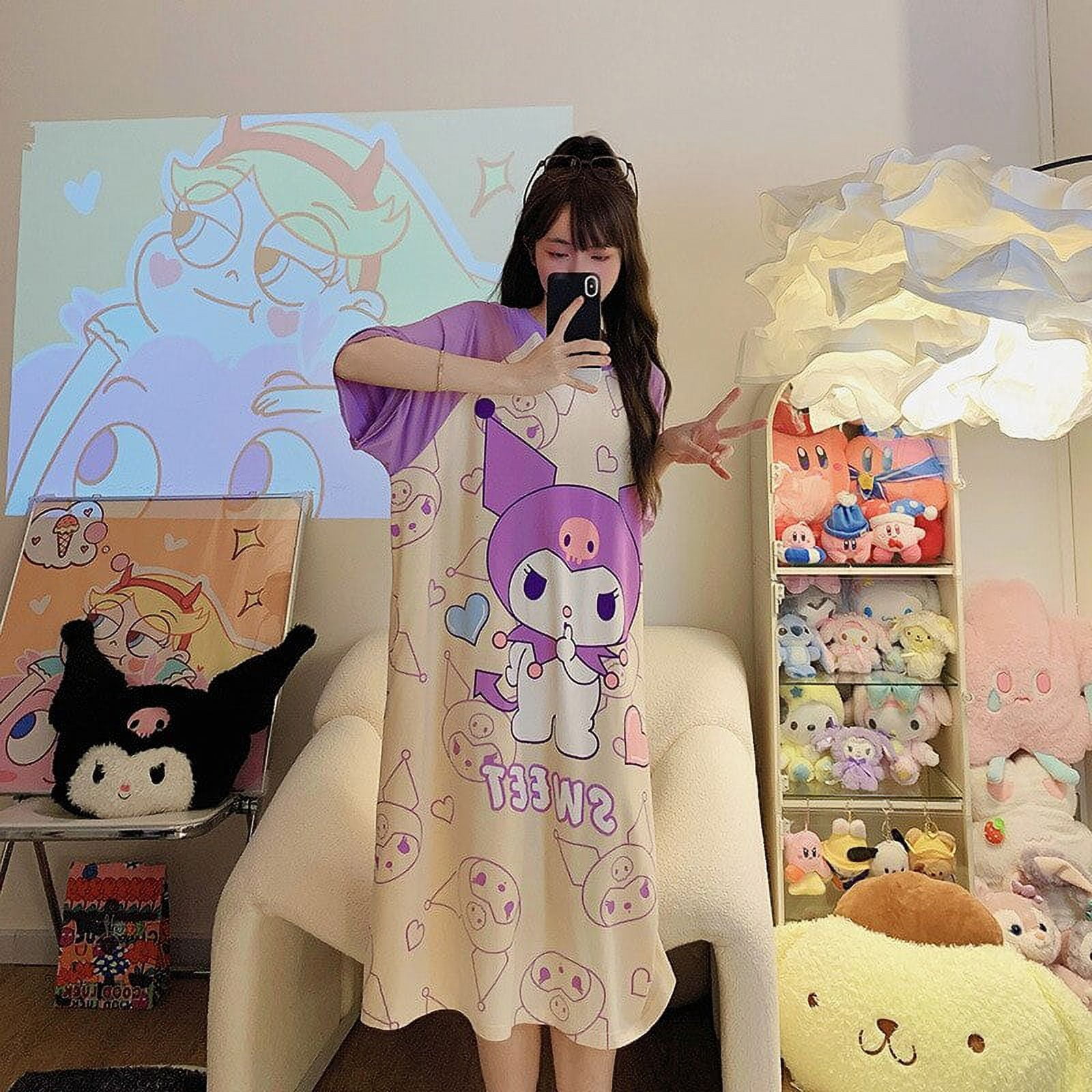 Sanrio Kawaii Hello Kitty Kuromi My Melody Light Nightdress for Home ...
