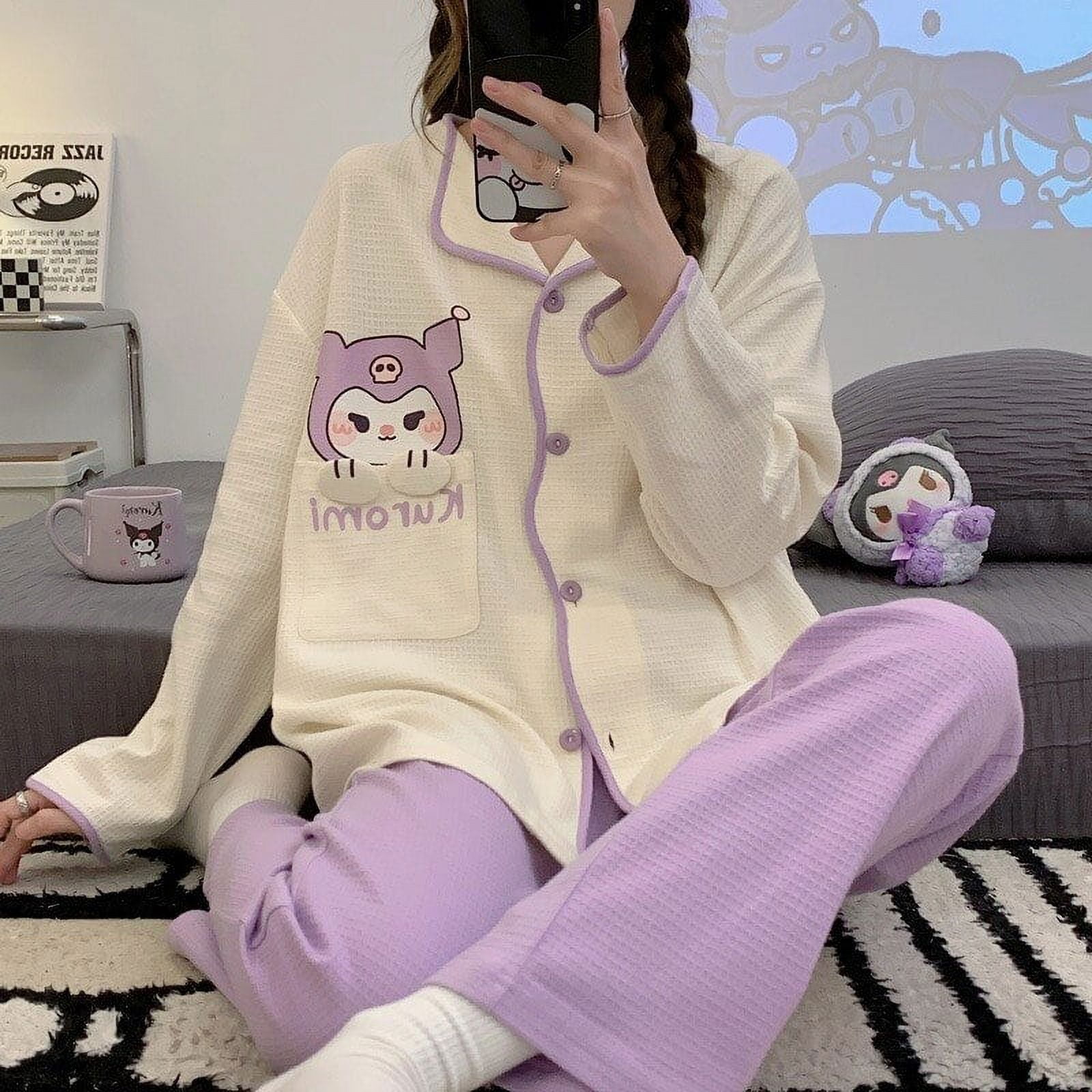 Sanrio Kawaii Hello Kitty Kuromi Pajamas Women Autumn Long Sleeved ...