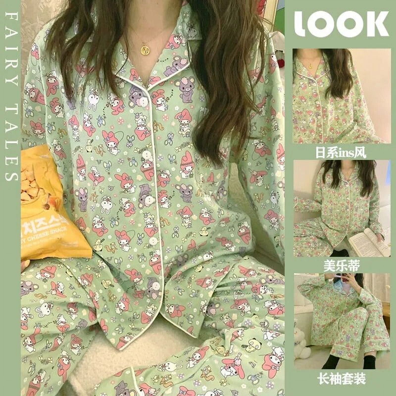 Sanrio Kawaii Hello Kitty Pajama Set Spring Autumn Cotton Sleepwear Cartoon Pajama Pant Women ...