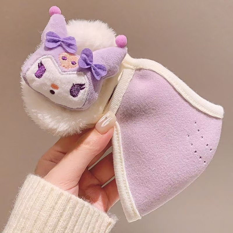 Sanrio Kawaii Hello Kitty Plush Face Mask Earmuffs Anime Girl Autumn ...