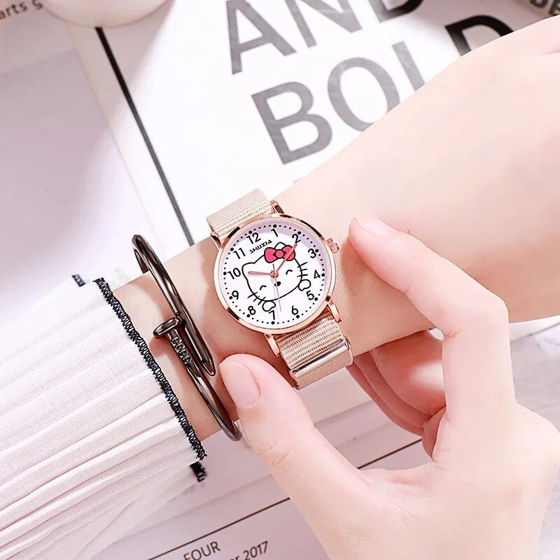 Sanrio Kawaii Hello Kitty Watches Student Cartoon Steel Strap Watch Girl Simplicity Electronic ...
