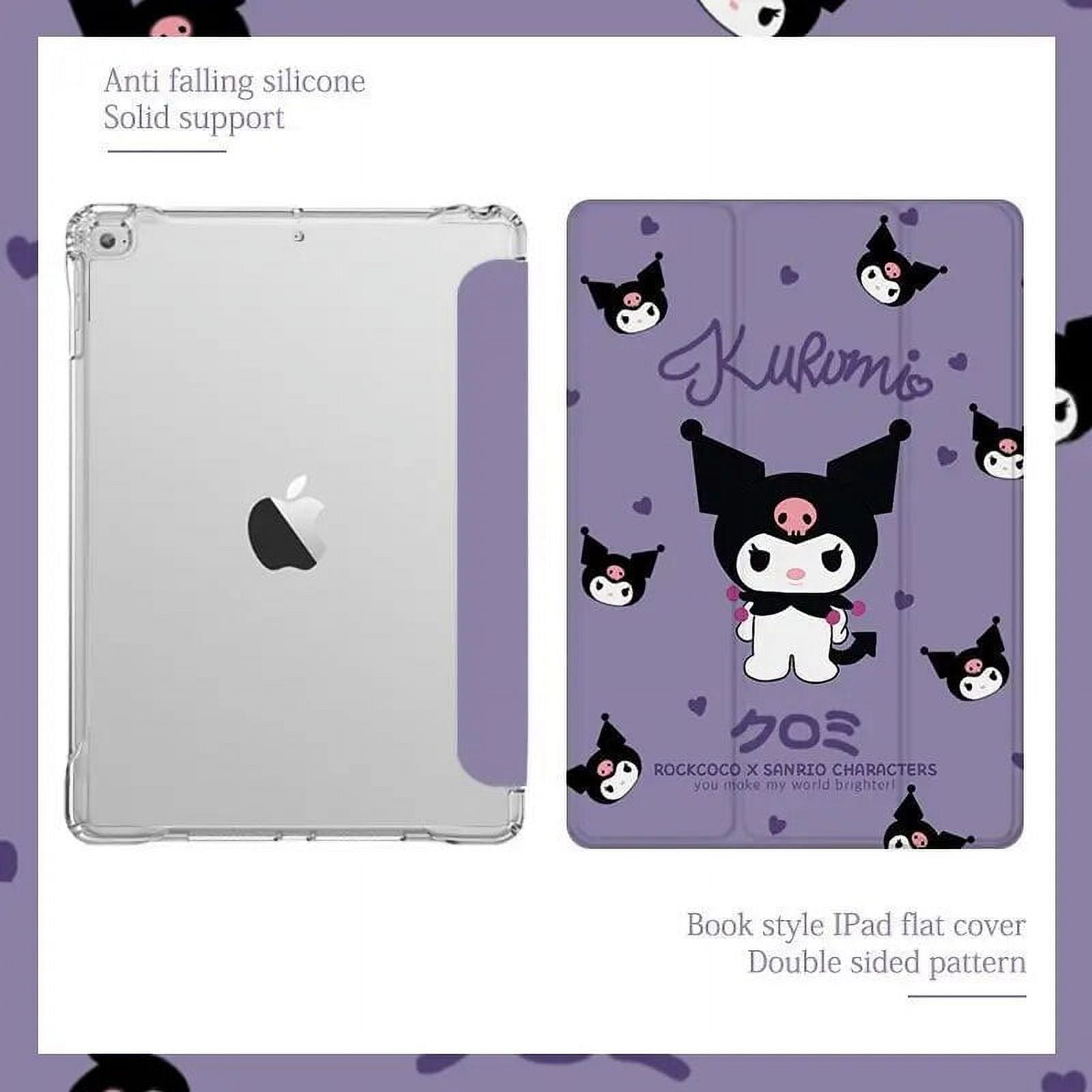 Sanrio Kawaii Kuromi IPad Case Cartoon Cute Silicone Tri-Fold Airbag Pen Holder Ipad5 6 7 ...
