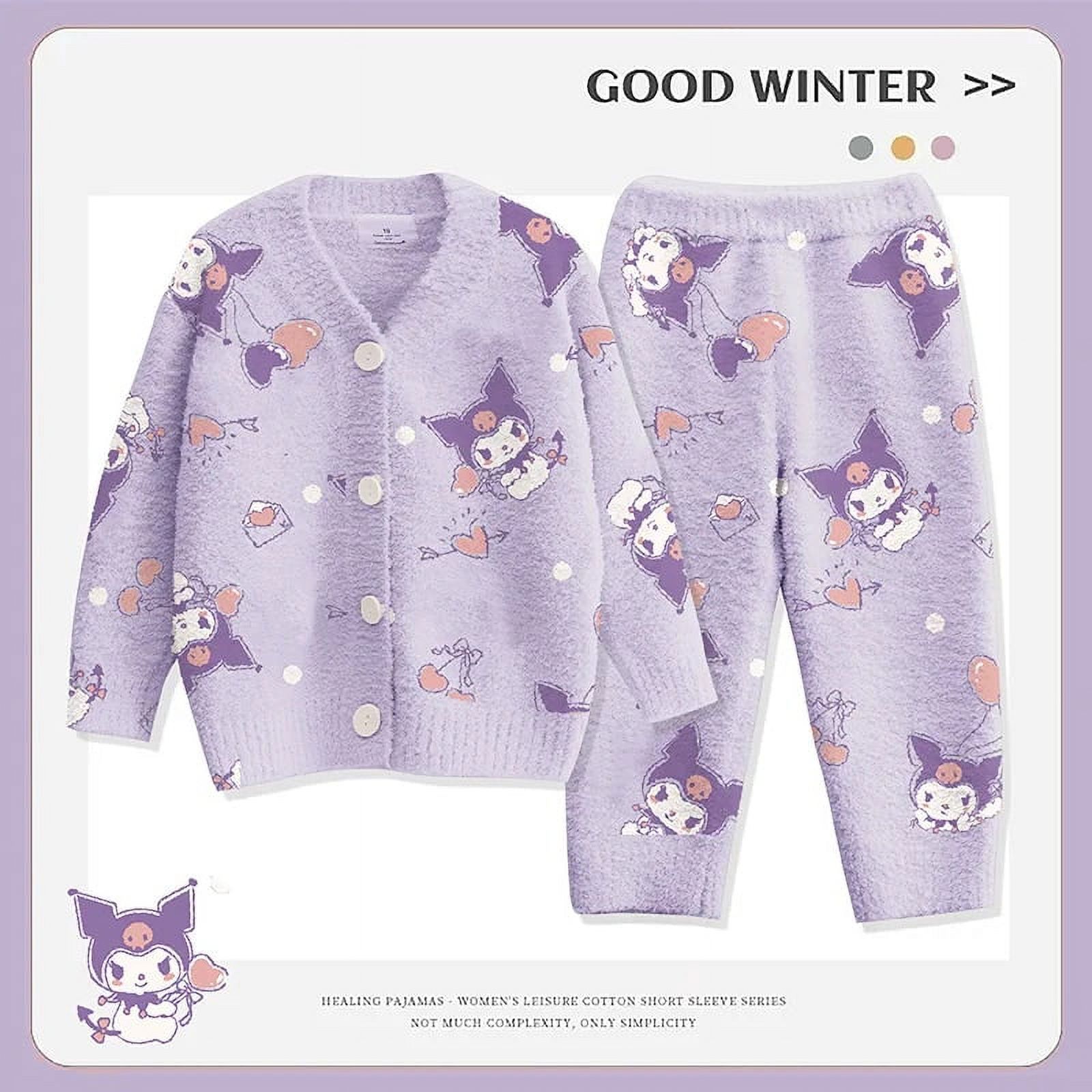 Sanrio Kawaii Kuromi Pajamas Cartoon Cute Children Autumn Winter Coral ...