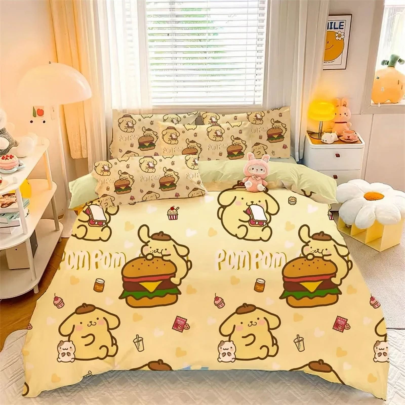 Sanrio Kawaii Pom Pom Purin Quilt Cover Anime Bedroom Removable Soft ...