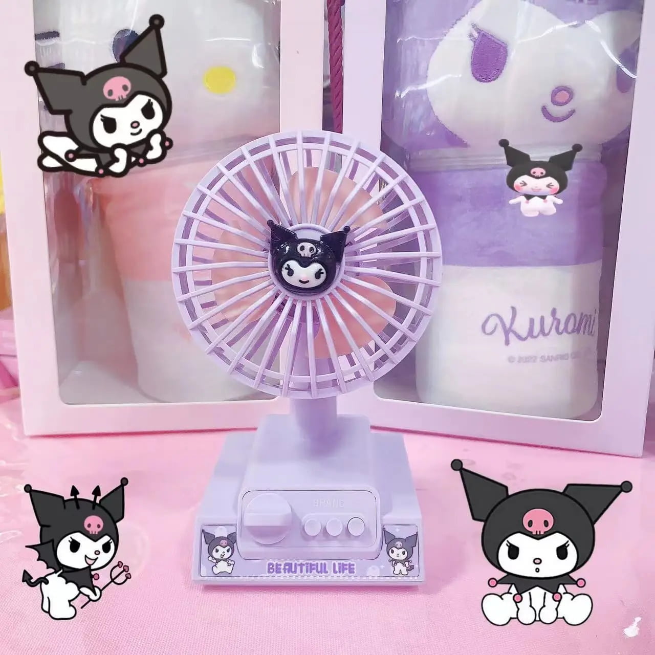 Sanrio Kawaii Portable Fan Hello Kitty Cinnamoroll Kuromi Three Speed ...