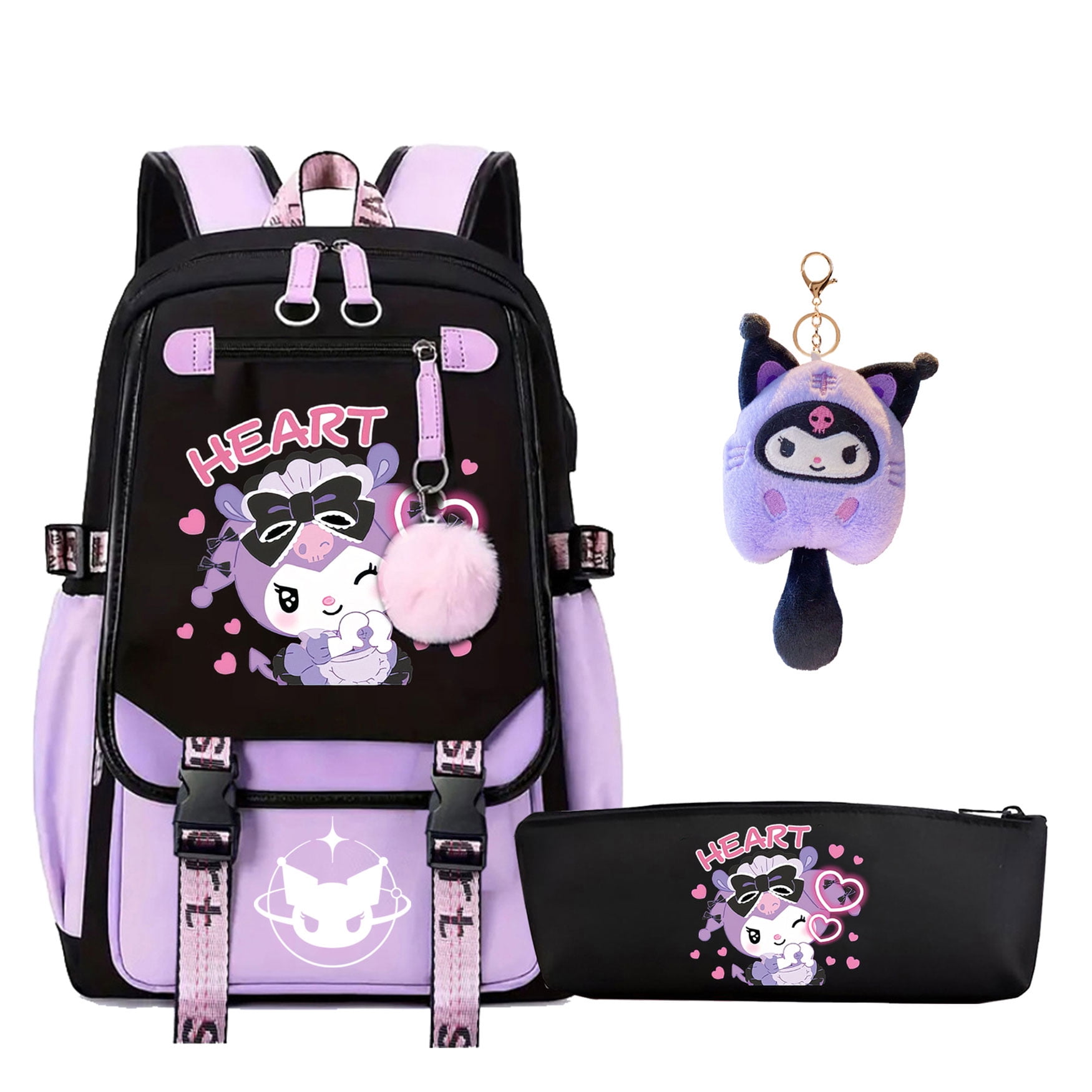 Sanrio Kuromi Backpack with Plush Pendant, Kawaii Kuromi Sanrio ...