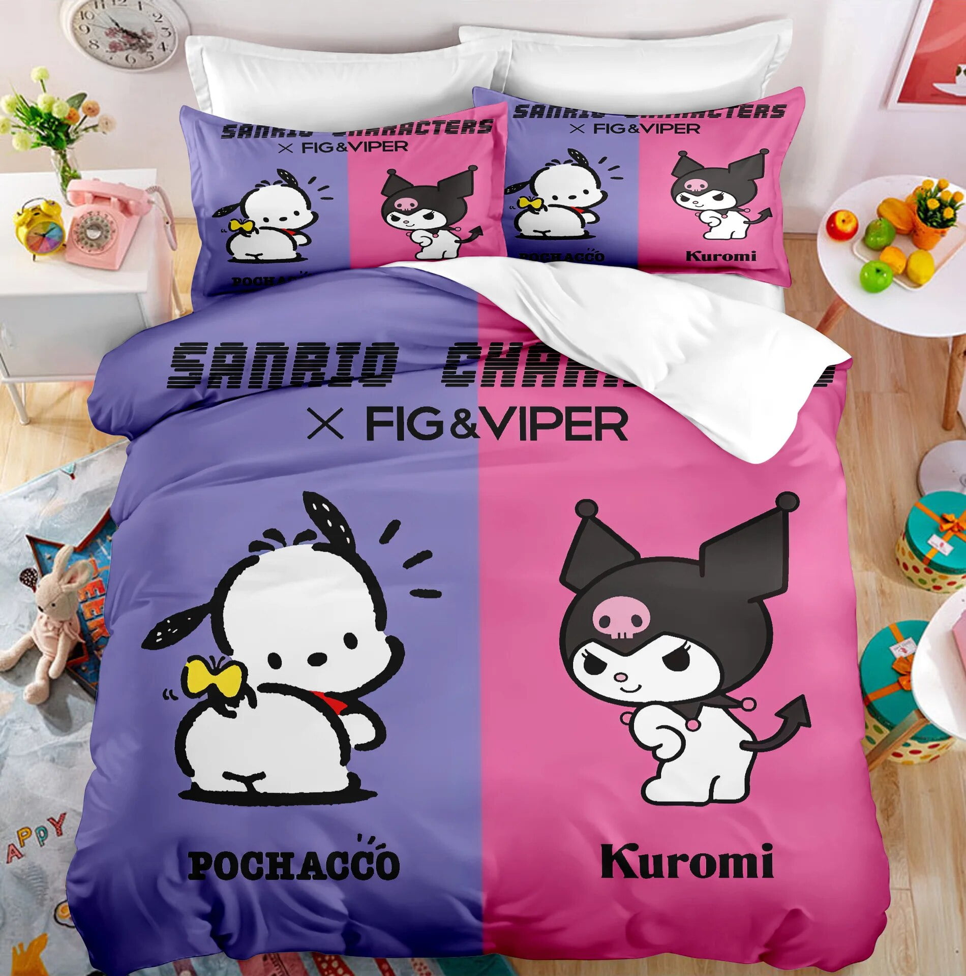 Sanrio Kuromi Bedding Set Cute Bed Quilt Cover Pillow Case Household ...