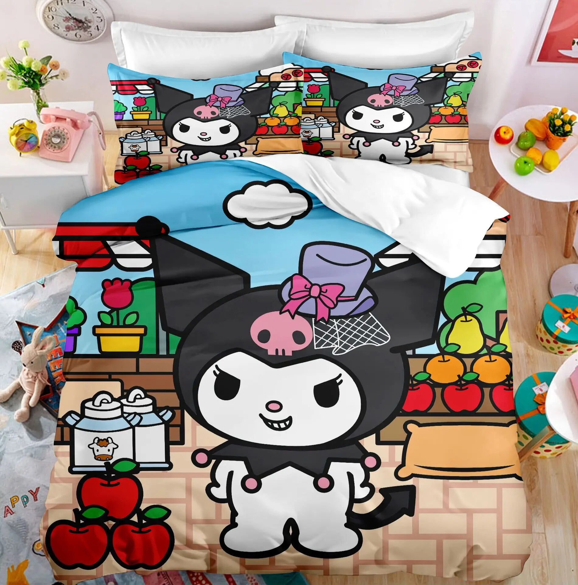 Sanrio Kuromi Bedding Set Cute Bed Quilt Cover Pillow Case Household ...
