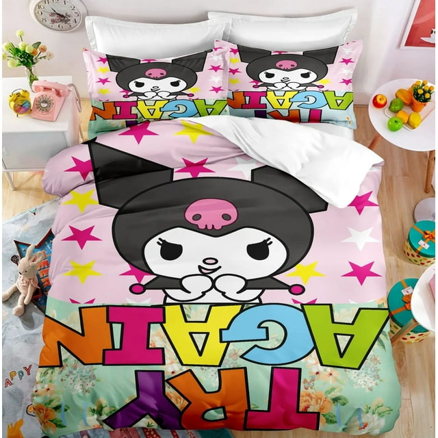 Sanrio Kuromi Bedding Set Cute Bed Quilt Cover Pillow Case Household ...