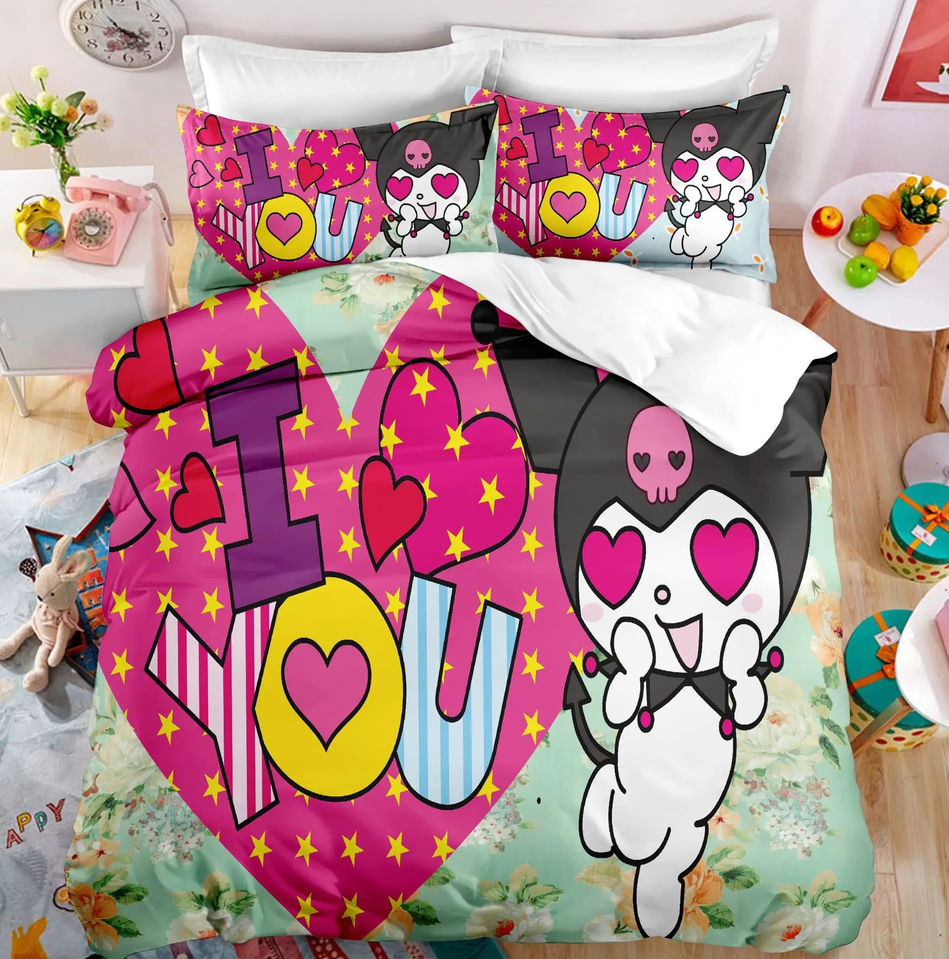 Sanrio Kuromi Bedding Set Cute Bed Quilt Cover Pillow Case Household ...