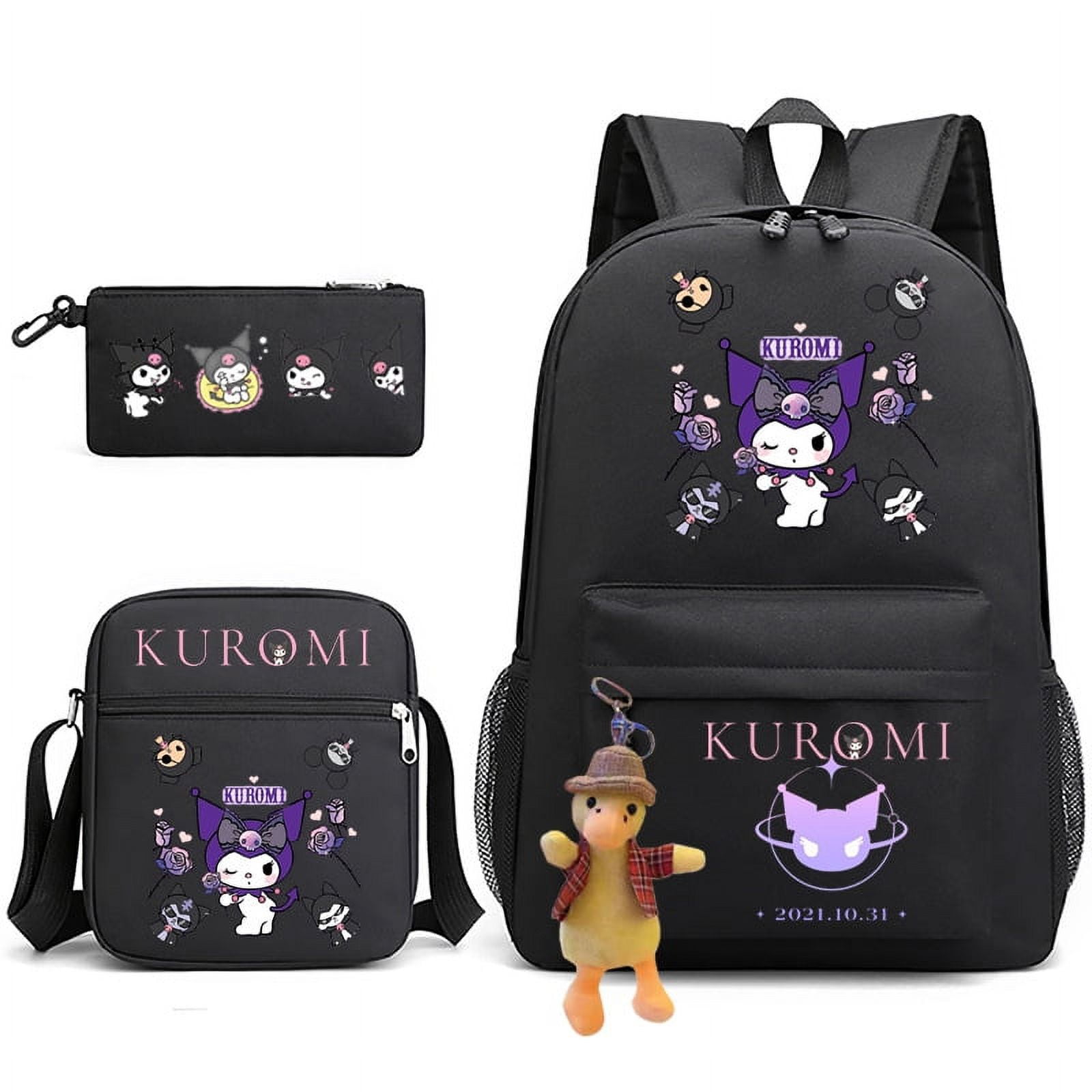 Sanrio-Kuromi Cartoon 3 Piece Backpack Anime Knapsacks Game Day Packs ...