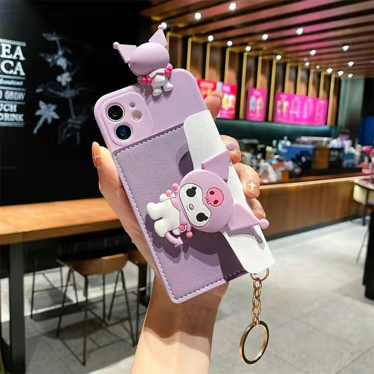Sanrio Kuromi Cartoon Mobile Case With Wallet lanyard For iPhone 14 13 ...