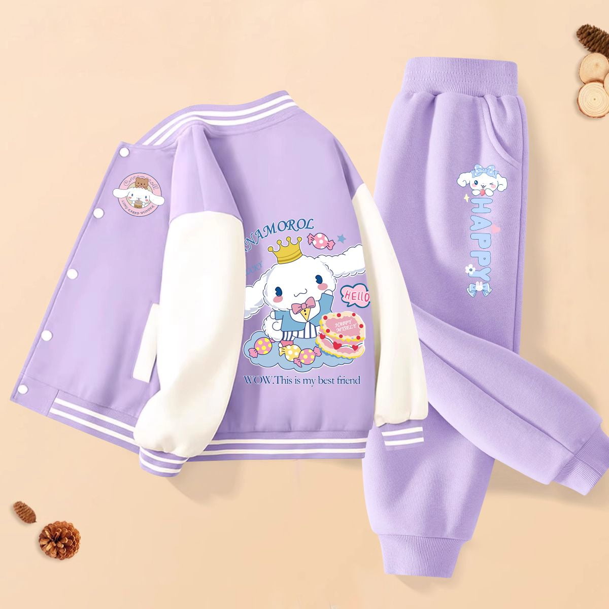 Sanrio Kuromi Cinnamoroll Kawaii Girl Two-piece Suit Children 2024 New ...