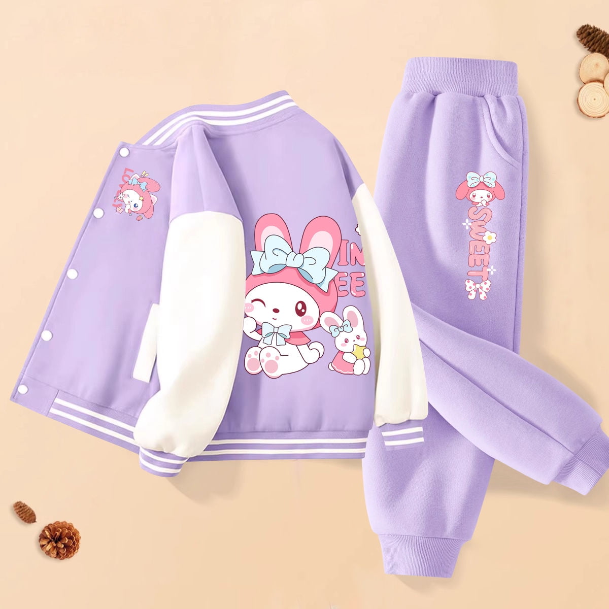Sanrio Kuromi Cinnamoroll Kawaii Girl Two-piece Suit Children 2024 New ...