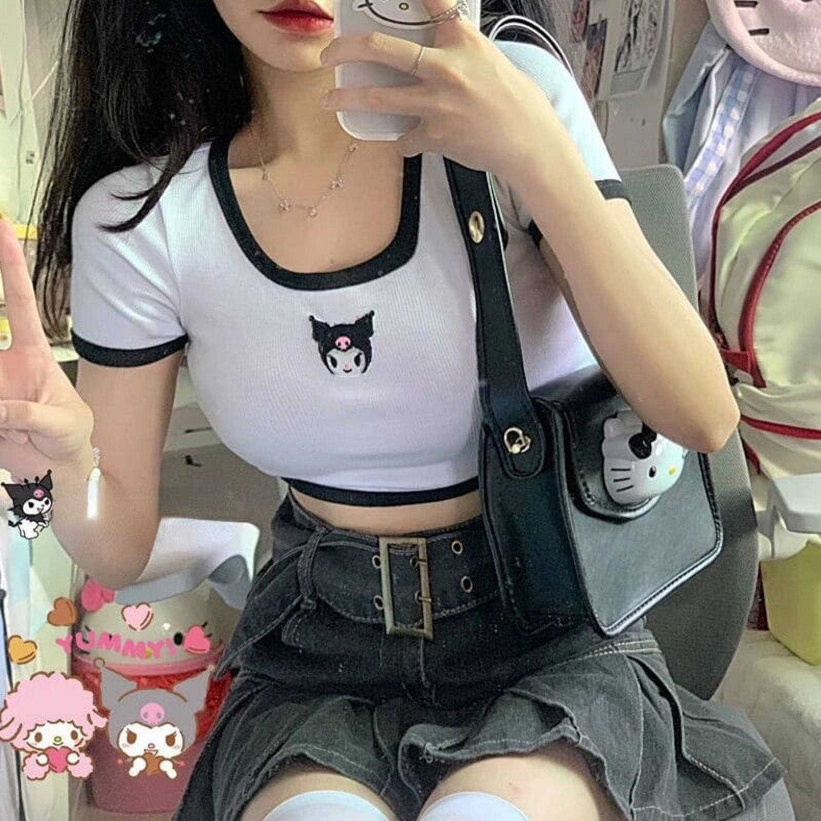 Sanrio Kuromi Clothes Y2k Short Tops Japan Style Kawaii Short Sleeve ...
