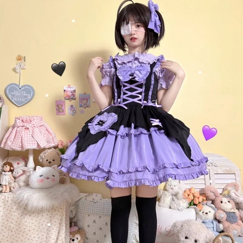 Sanrio Kuromi Color Matching Lolita Dress Girls JSK Skirt New Kawaii ...
