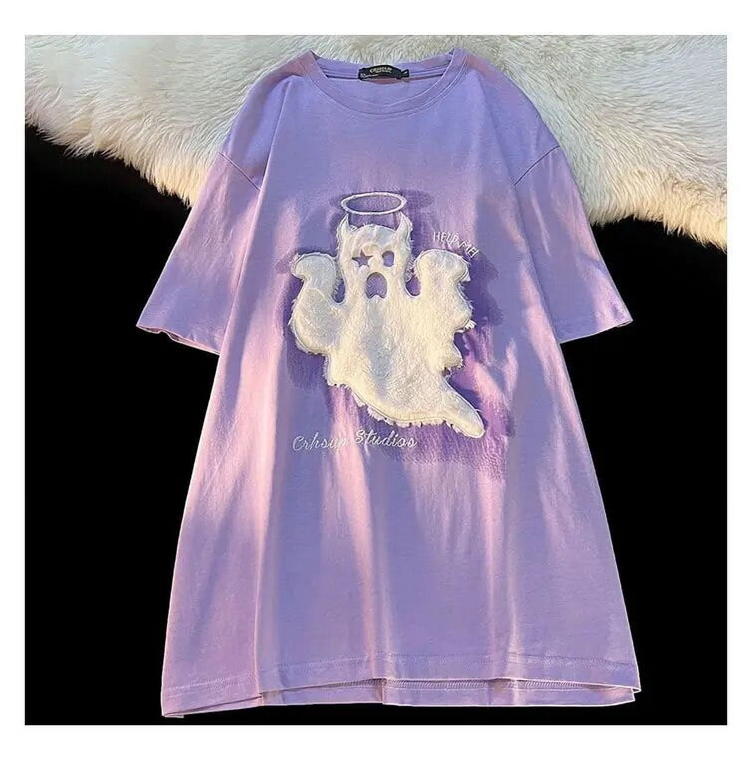 Sanrio Kuromi Cotton Short Sleeve Goth Ghost Embroidery Oversized T ...