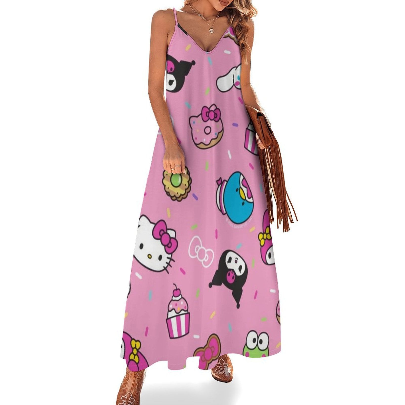 Sanrio Kuromi Dessert Cake Womens Summer Maxi Dresses Sexy V-neck Loose ...
