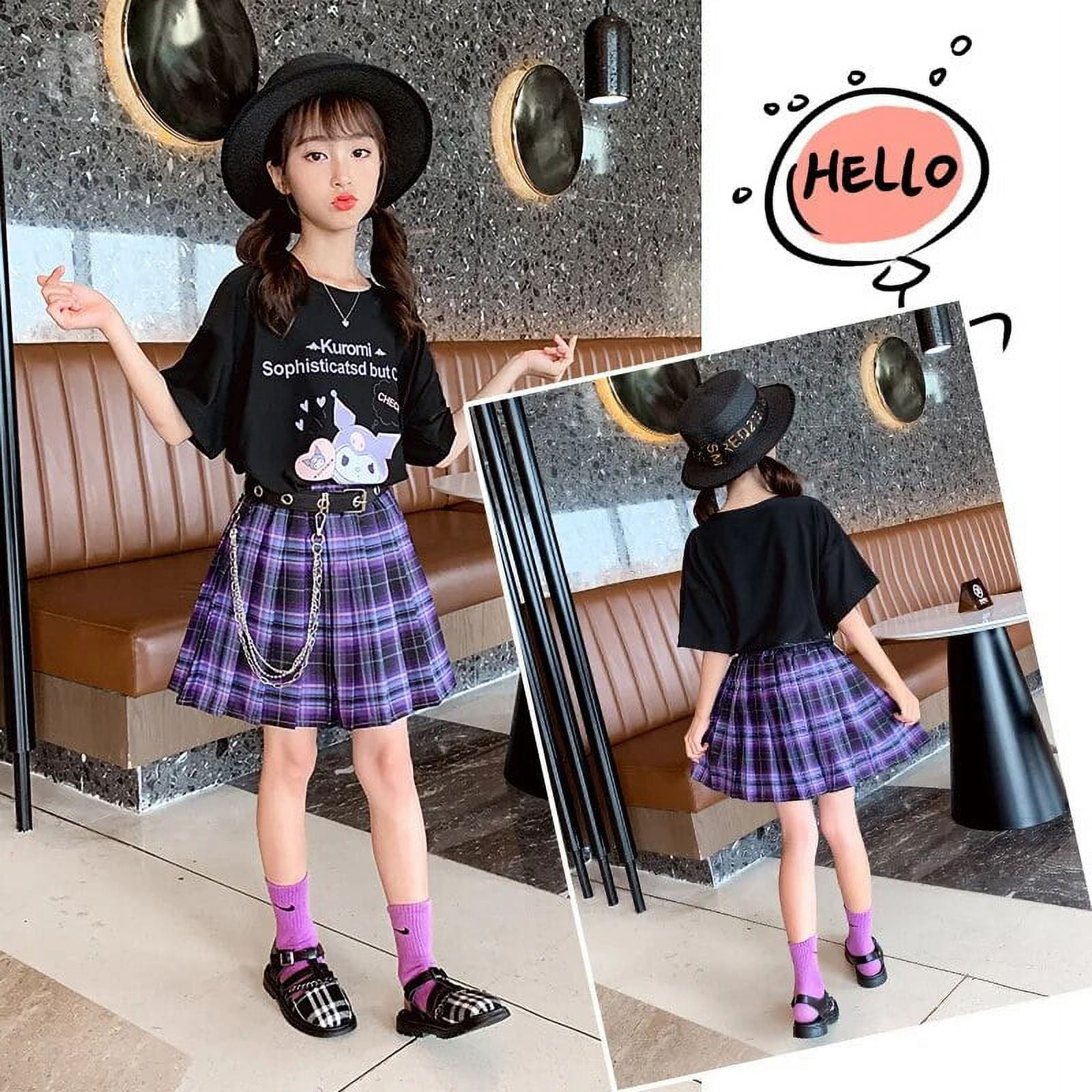 Sanrio Kuromi Girls Princess Dress Suit Anime Summer Cute Kids Loose ...