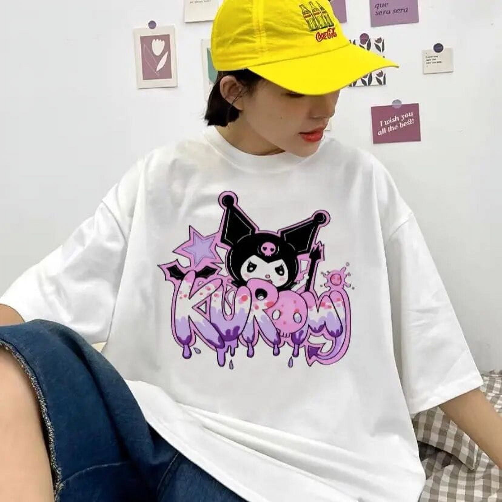 Sanrio Kuromi Gothic Japanese Style Emo Black T-shirt Top Women's ...