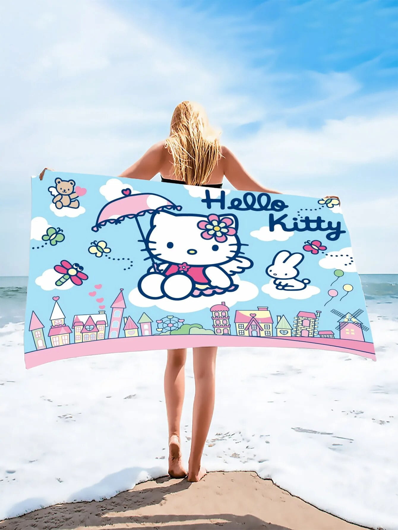Sanrio Kuromi Hello Kitty My Melody Cartoon Cute Beach Towel Super Fine ...
