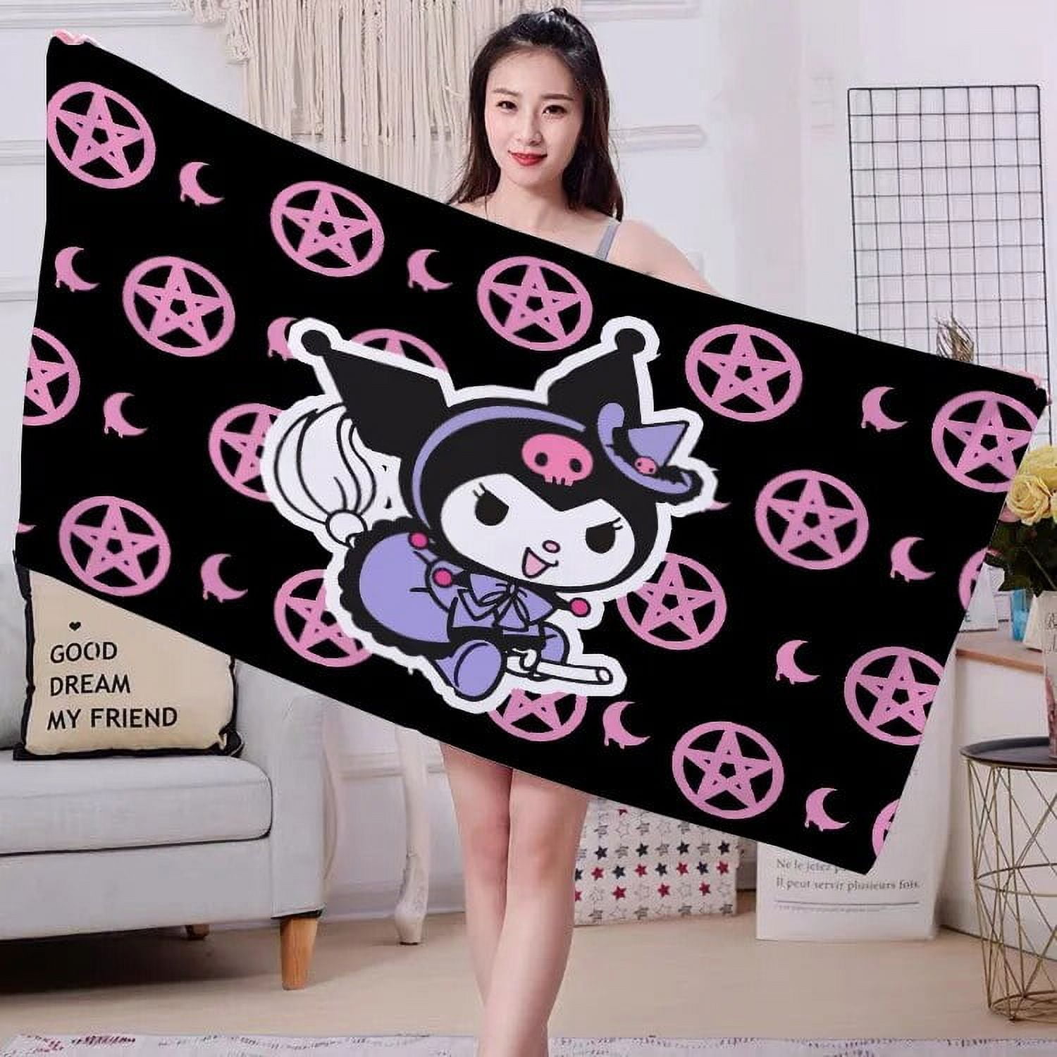 Sanrio Kuromi Hello Kitty My Melody Cartoon Cute Beach Towel Super Fine ...