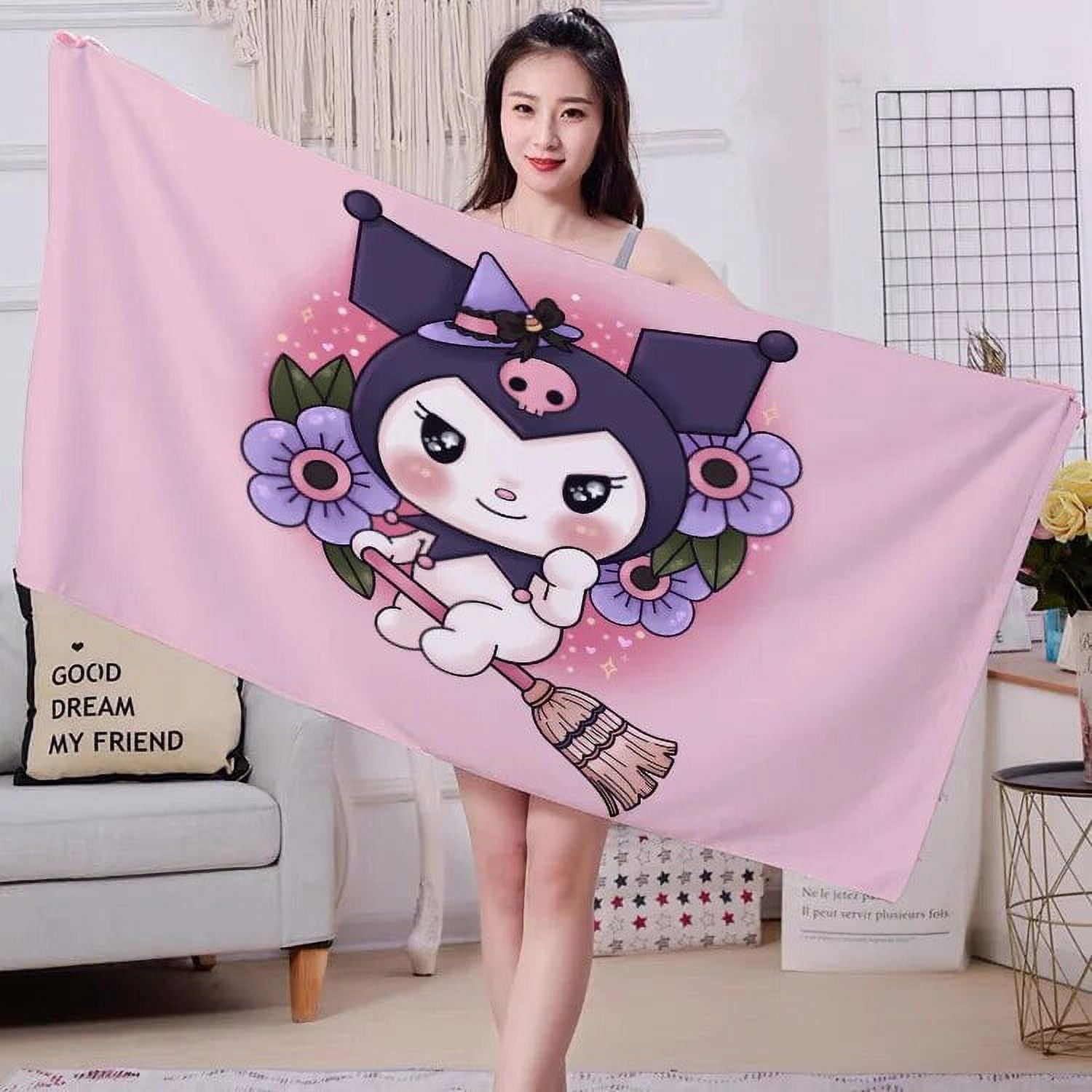 Sanrio Kuromi Hello Kitty My Melody Cartoon Cute Beach Towel Super Fine ...