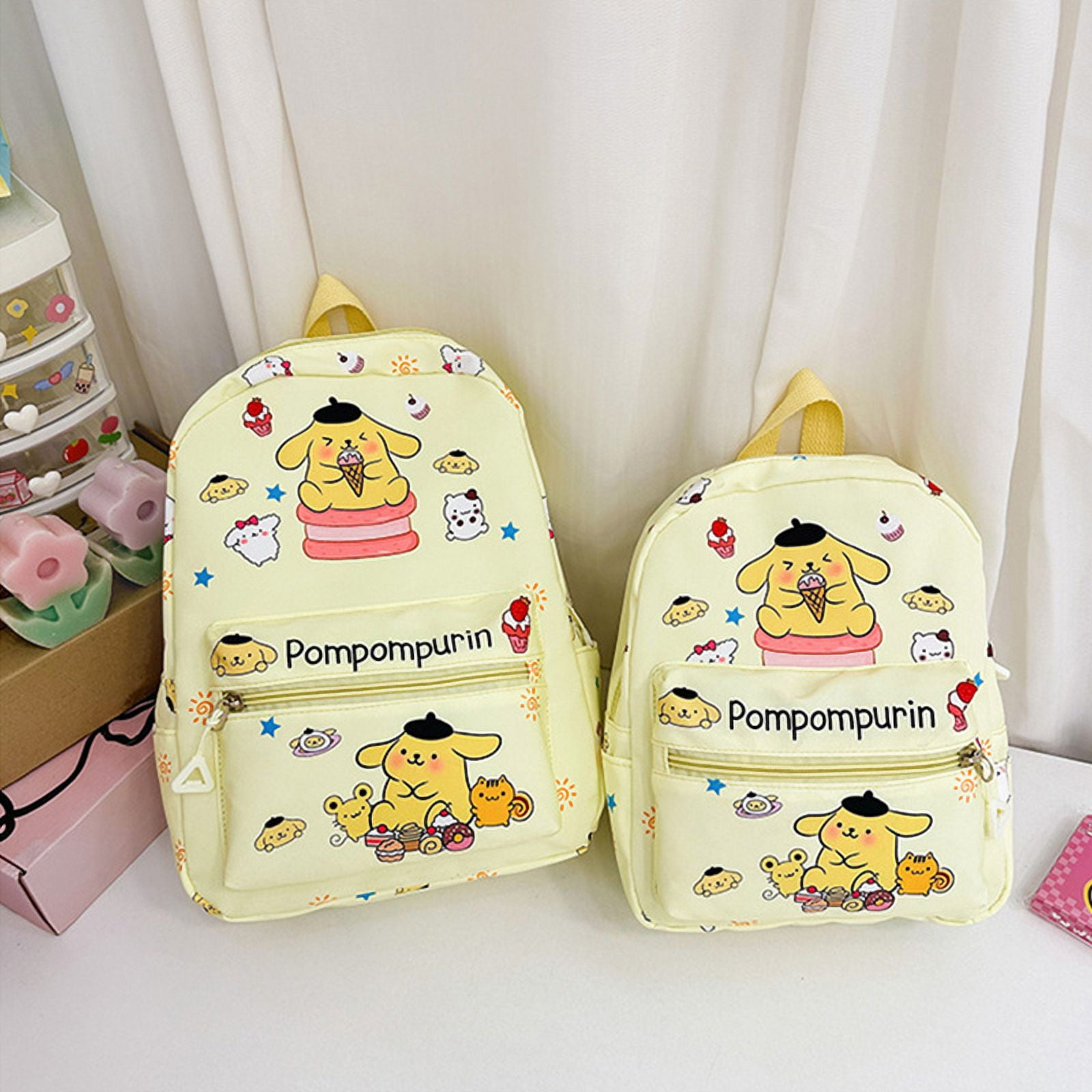 Sanrio Kuromi Hello Kitty My Melody Cinnamoroll Backpack Pompom Purin ...