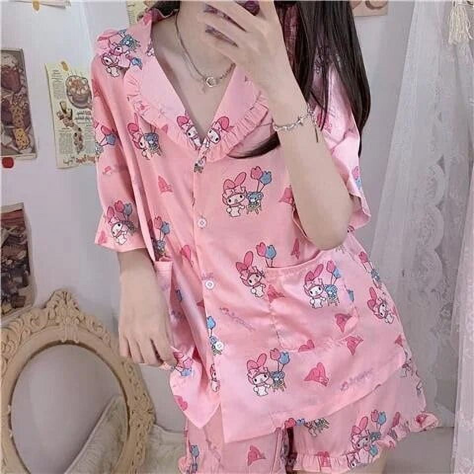 Sanrio Kuromi Hello Kitty Pajamas Women Nightgown Loose Cute Soft Girl ...