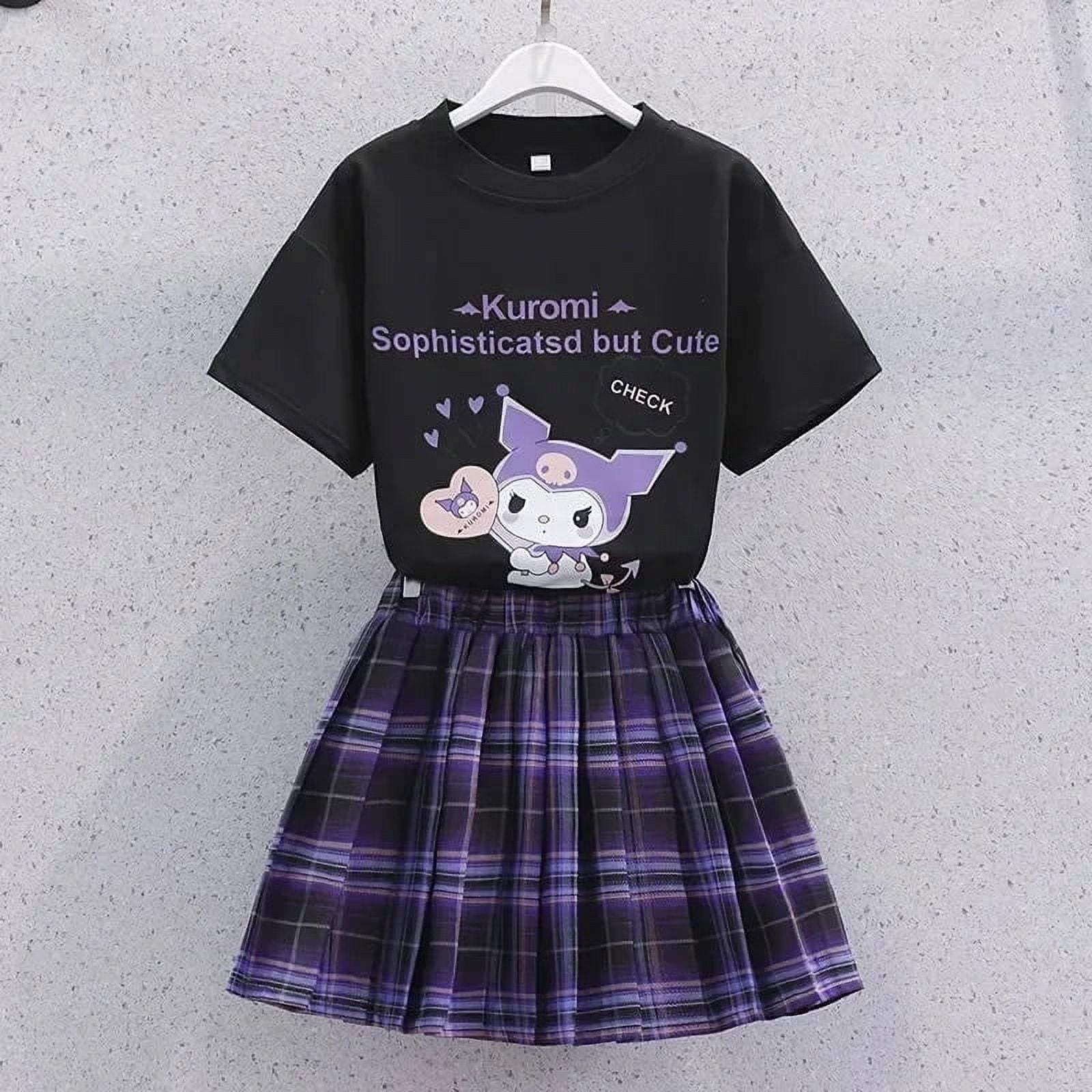 Sanrio Kuromi Kawaii Girls College Style T-shirt Skirt Suit Summer ...