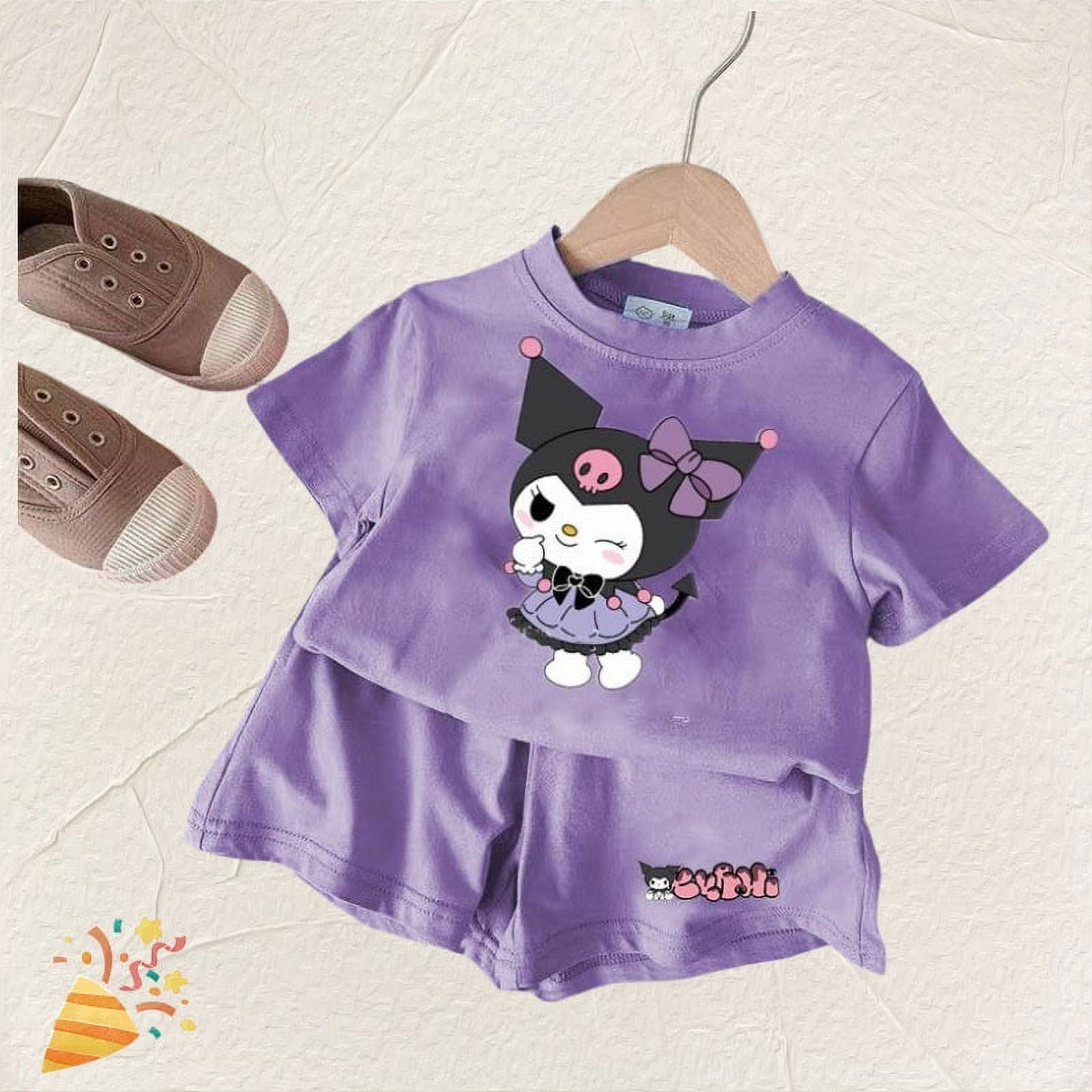 Sanrio Kuromi Kids Cinnamoroll Cartoon T-shirt Top with Shorts Set Cute ...