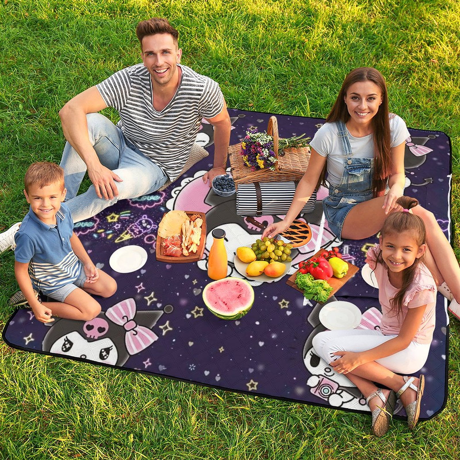 Sanrio Kuromi Love Kawaii Picnic Blankets 59"x59" Extra Large Outdoor ...