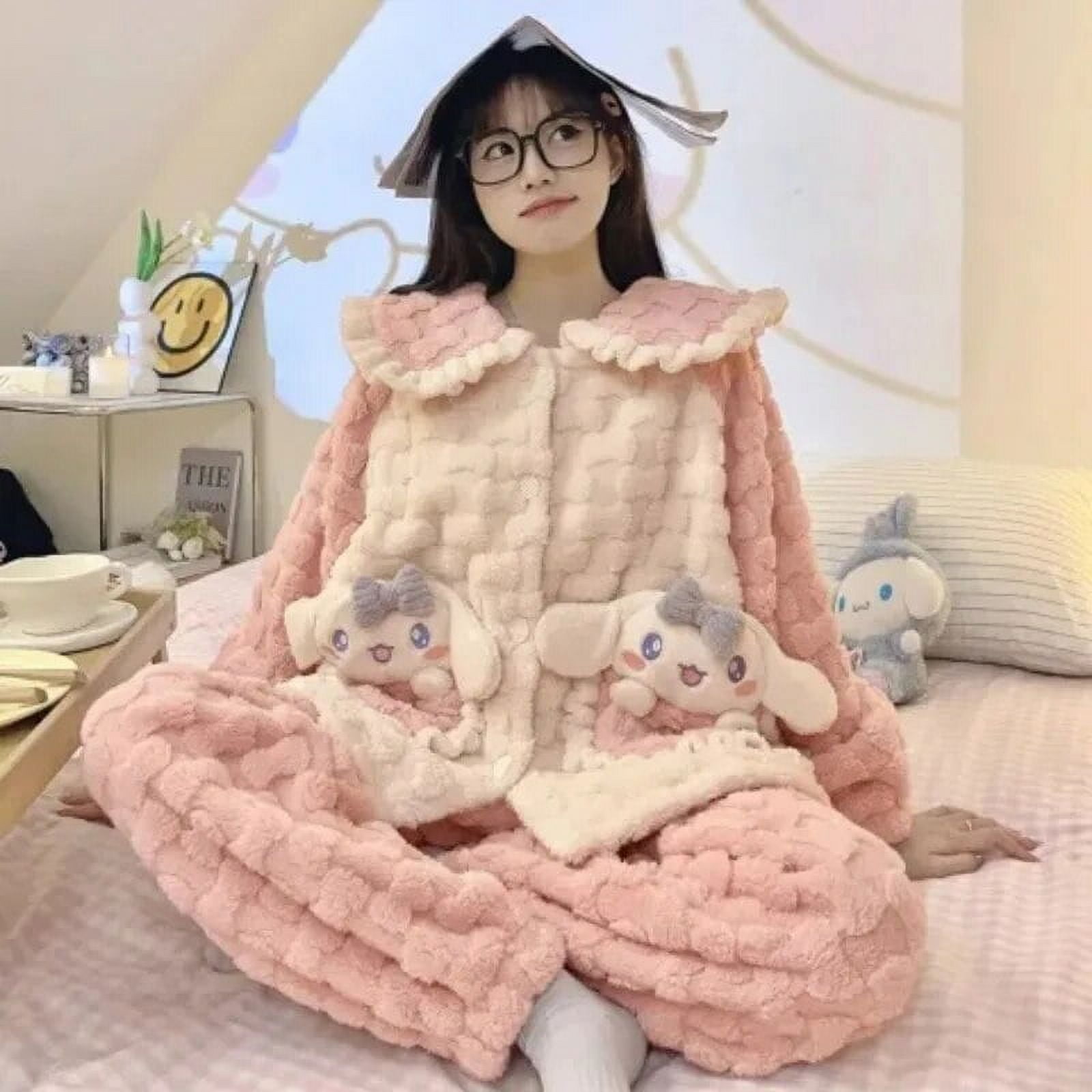 Sanrio Kuromi My Melody Cinnamoroll Coral Fleece Pajama Set Women