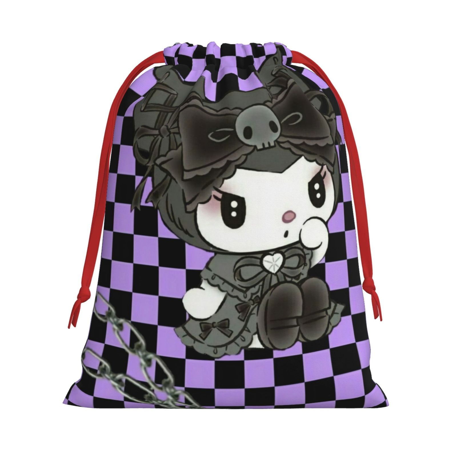 Sanrio Kuromi Purple Grid Drawstring Bag For Kids Adults Gifts Drawstring Backpacks Set Great ...