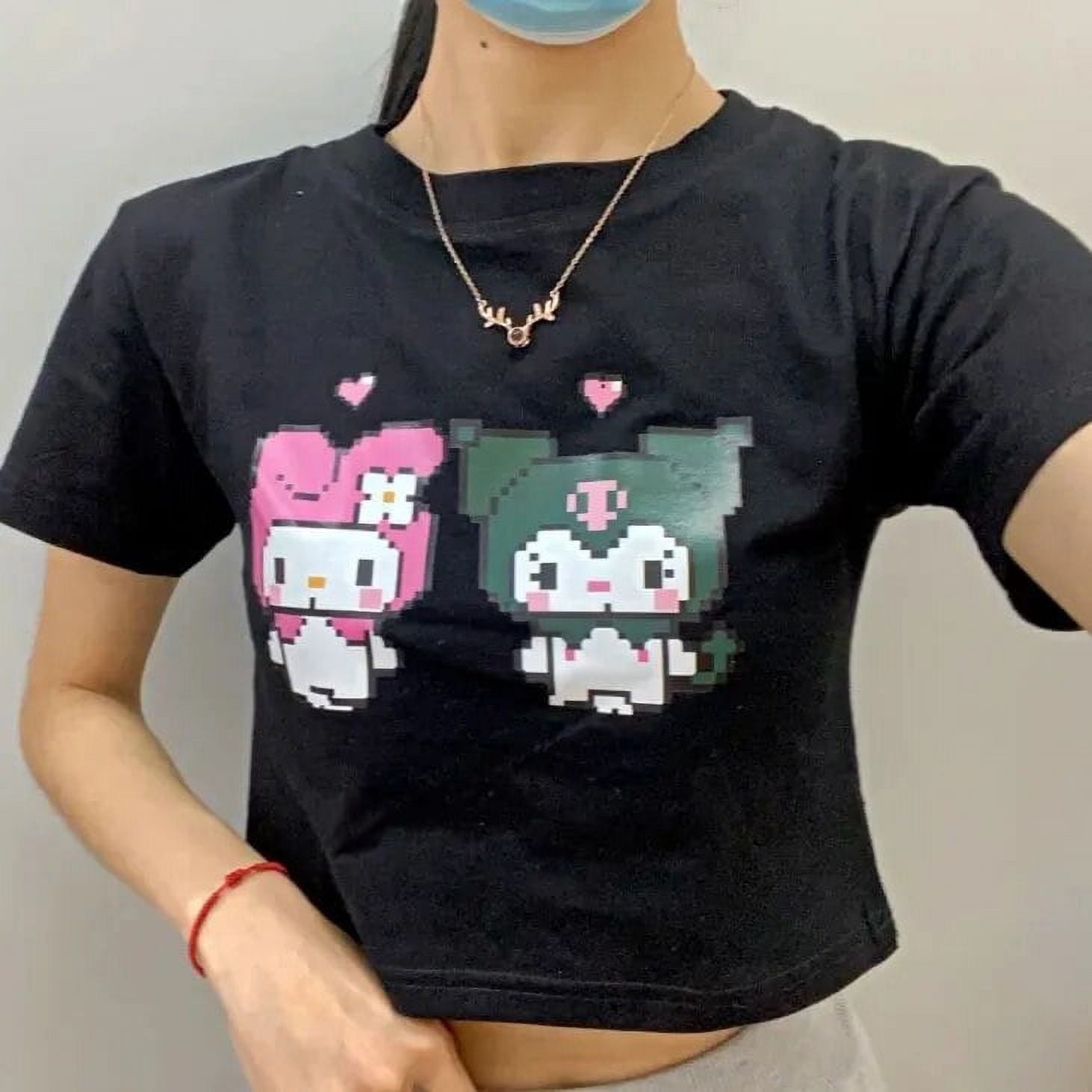 Sanrio Kuromi Sweet Spicy Sexy T Shrit Girl Exposed Navel Tee
