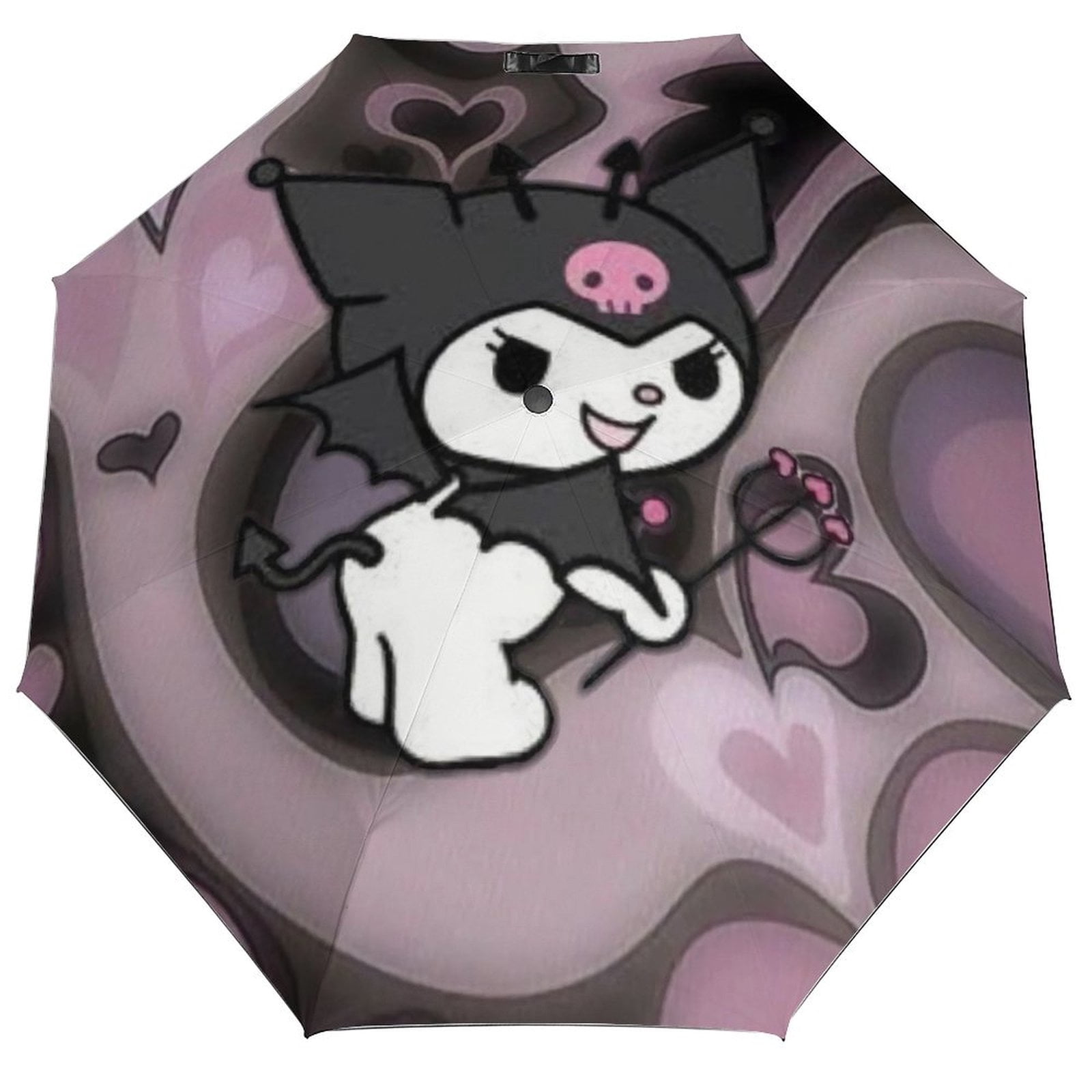 Sanrio Kuromi Travel Automatic Folding Rain Umbrellas with Cover Bag, Portable Auto Open/Close ...