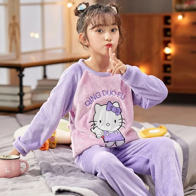 Sanrio Kuromi Winter Plush Pajamas Set Warm Coral Velvet Pajamas For