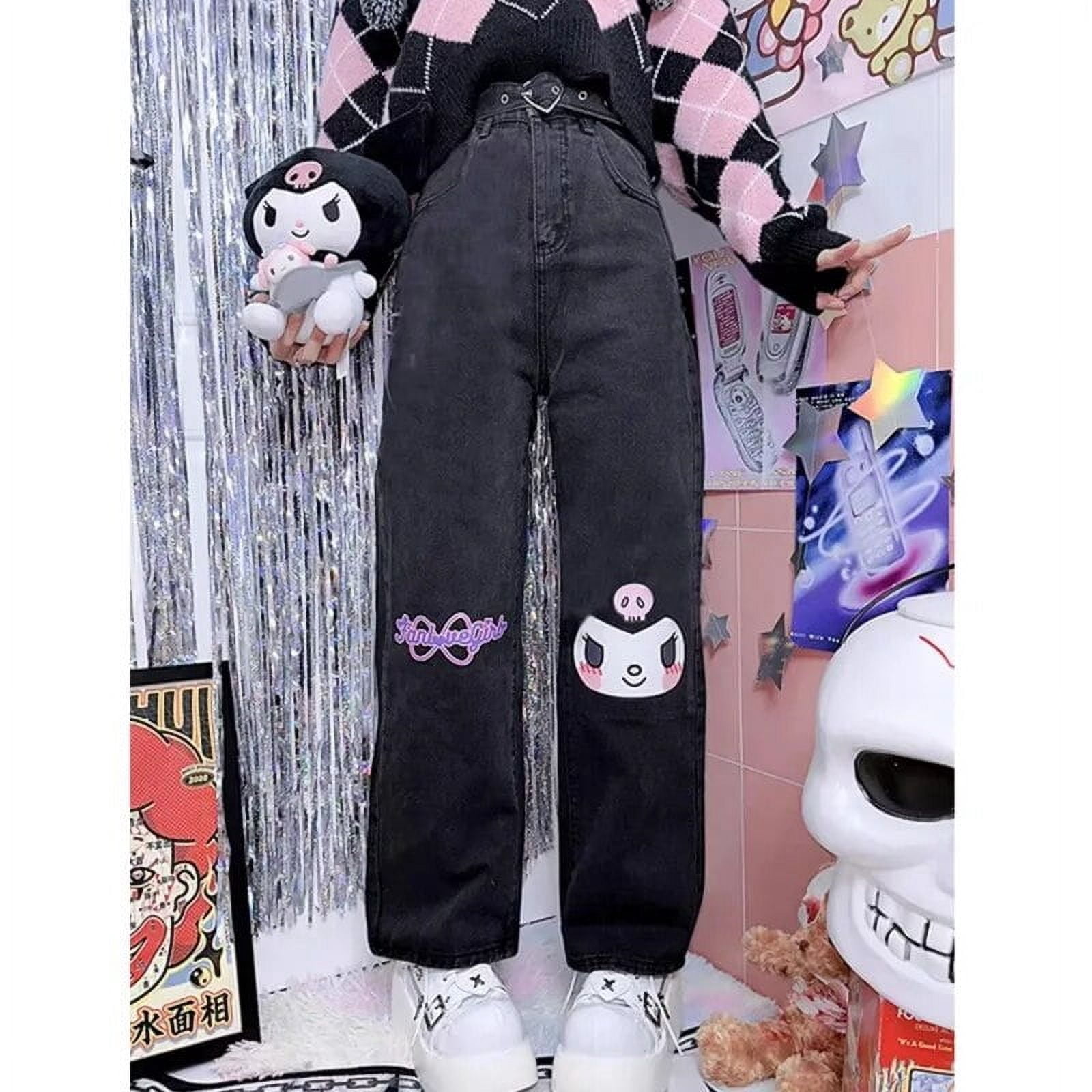 Sanrio Kuromi Y2k Denim Pants Women Harajuku Jeans Fashion Wide Leg ...