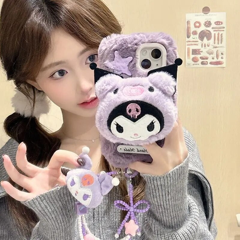 Sanrio Kuromi iPhone15 14 Plush Phone Case Kawaii Cute13 Plus Pro Max ...