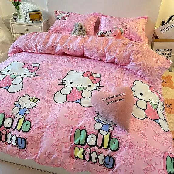 Sanrio Maiden Heart Hello Kitty Cartoon Bedding Ins Lovely Princess Style Bed Sheet Single Quilt ...
