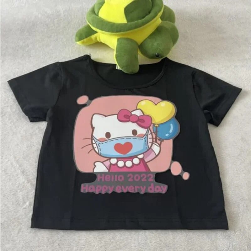 Sanrio Mask Hello Kitty White Kawaii Graphic T Shirts Hotsweet Y2K Top ...