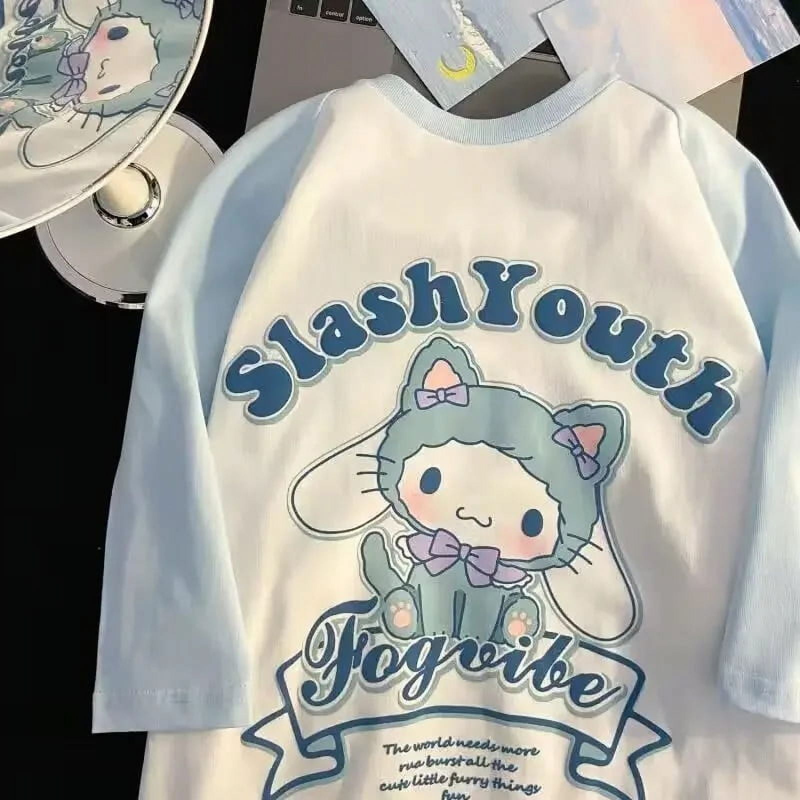 Sanrio Melody Graphic T Shirts Kawaii Clothes Cartoon Kuromi Raglan ...