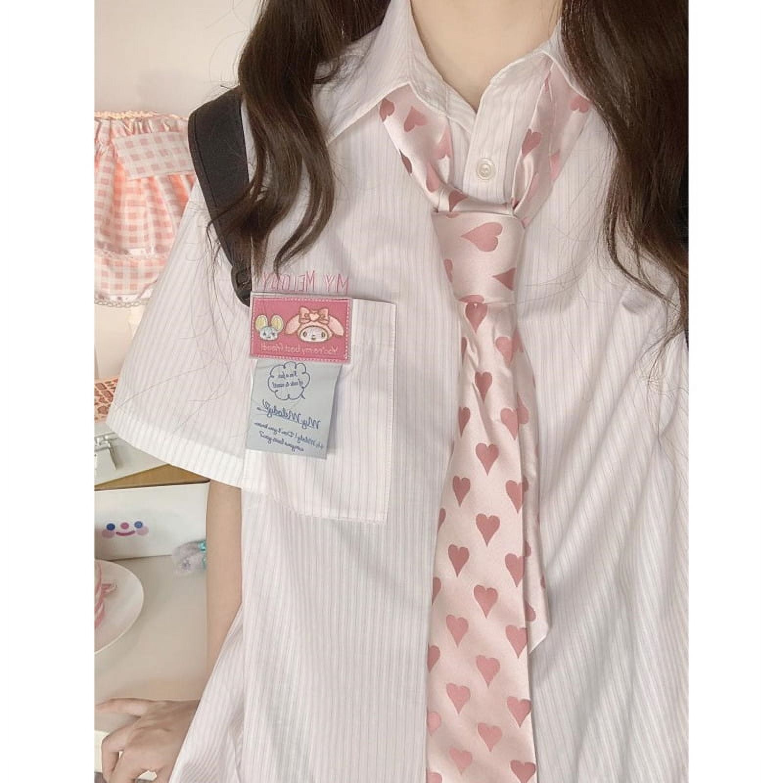 Sanrio Melody Kuromi Shirts Women Fashion Short Sleeve Tops Japanese College Style Shirt Y2k Jk ...